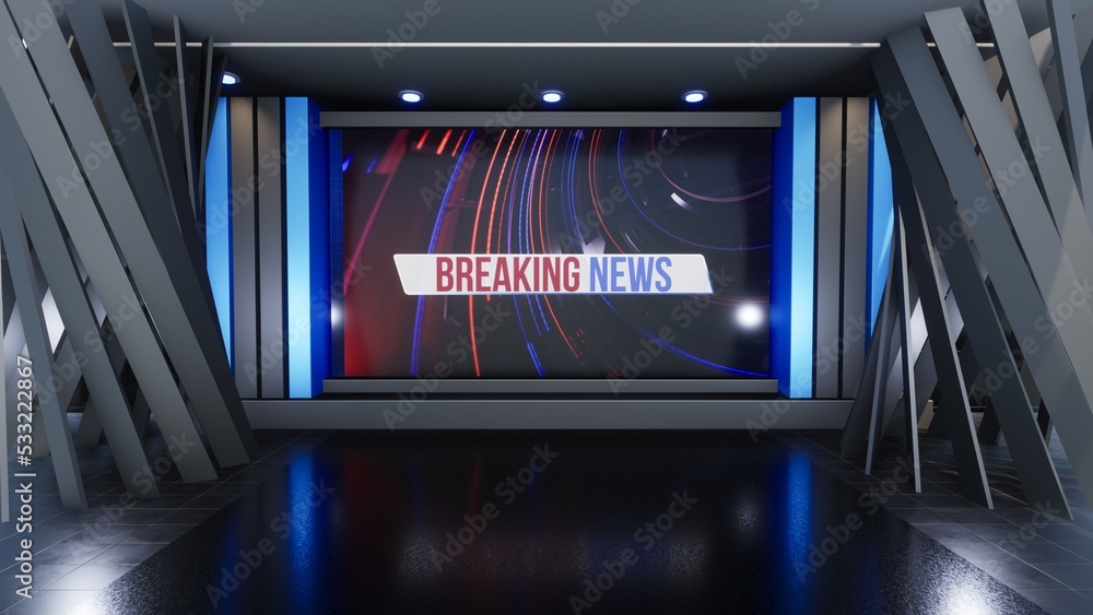 3D Virtual TV Studio News, Backdrop For TV Shows .TV On Wall.3D Virtual News Studio Background ...