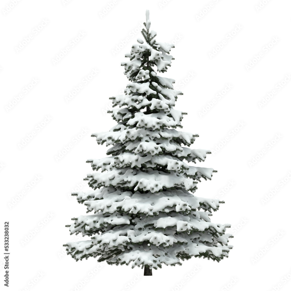 Sapin de Noël recouvert de neige sur fond blanc - rendu 3D Stock ...