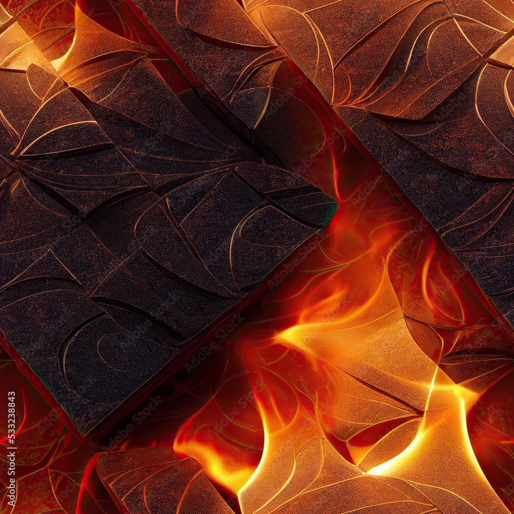 Stones of fire in a path on lava texture background and tile template ...