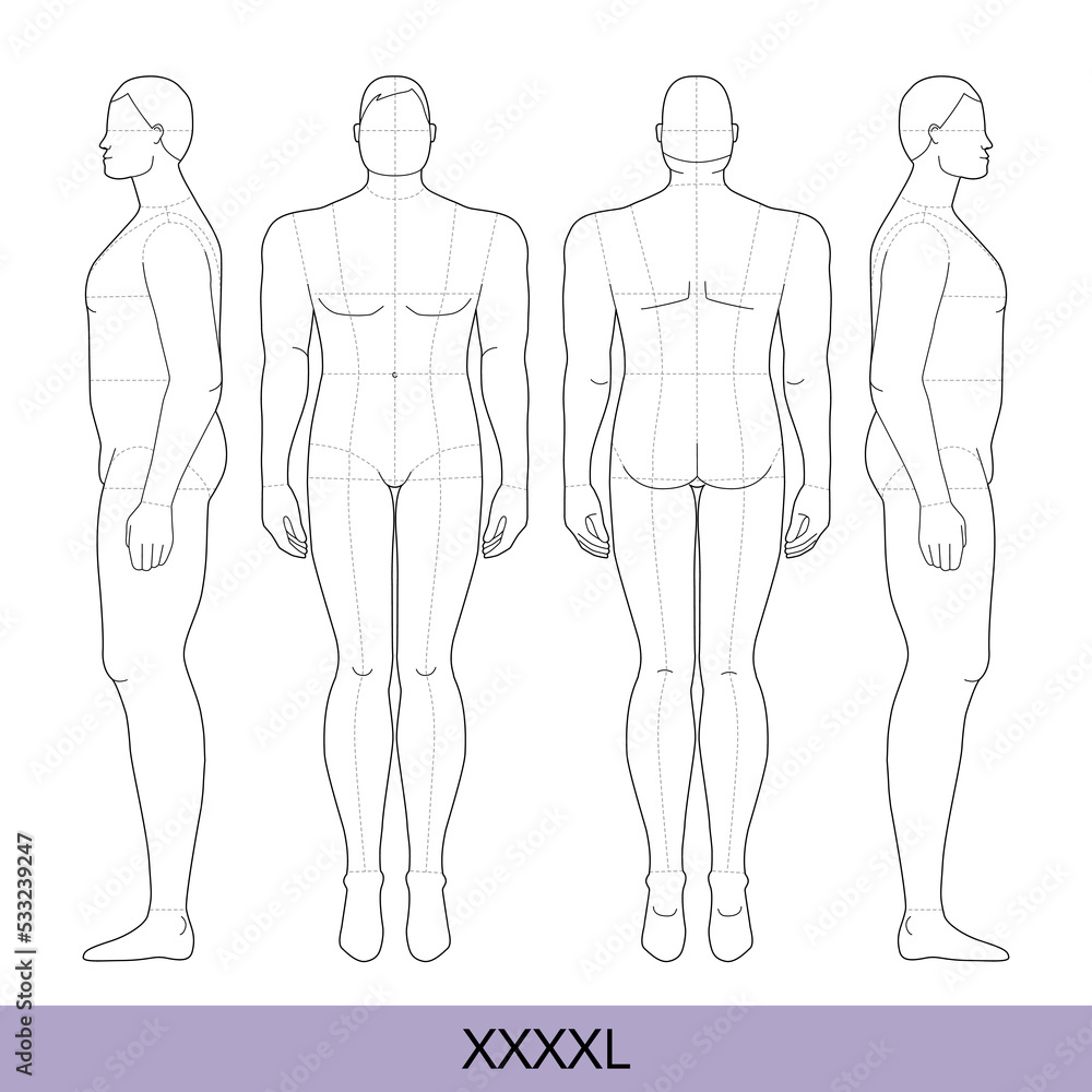 Set of XXXXL Men Fashion template extra large 9 head size Croquis over ...