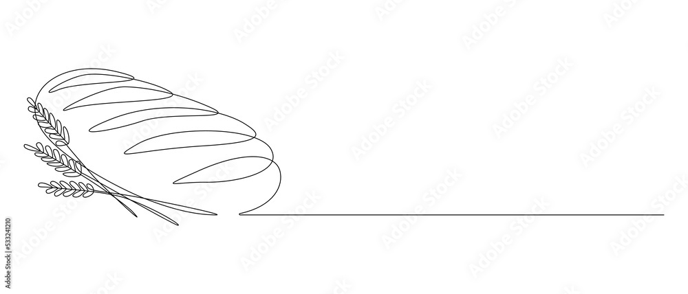One continuous line drawing of french baguette bread. Baking loaf ...