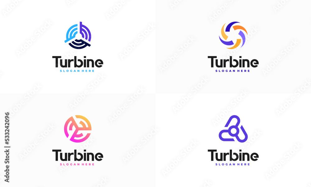 Set of Modern Spinning Turbine logo designs concept, Wind Power energy ...