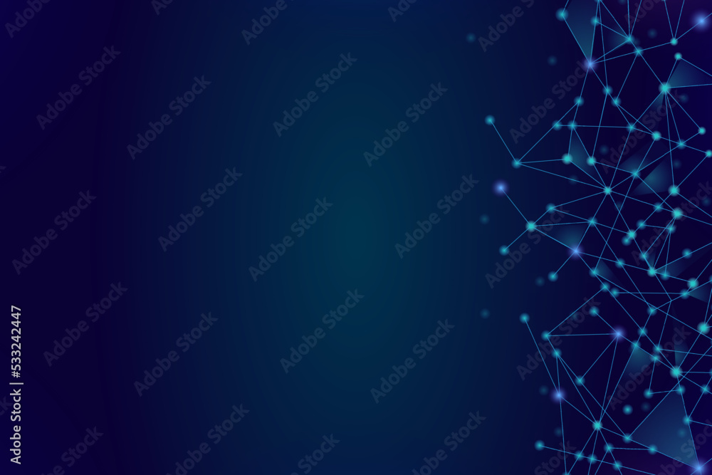 Blue network. Abstract connection on blue background. Network technology background with dots ...