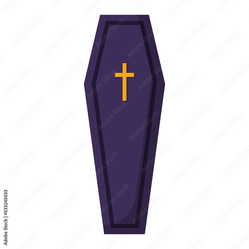Vector graphic of coffin. Dark purple coffin illustration with flat ...