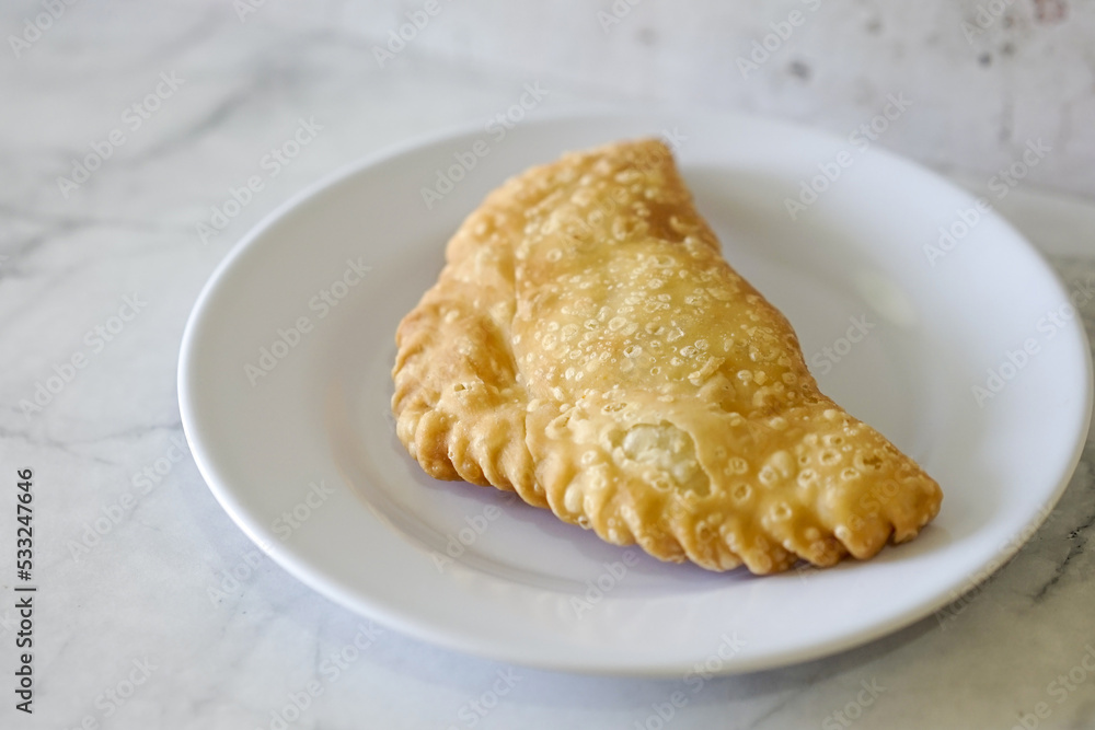 Cornish pasty filled with chicken and potato. Pastry minced pie or ...
