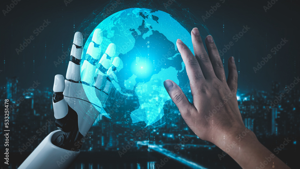 Futuristic robot artificial intelligence enlightening AI technology ...