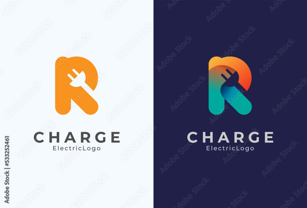 Letter R Electric Plug Logo, Letter R and Plug combination with two ...