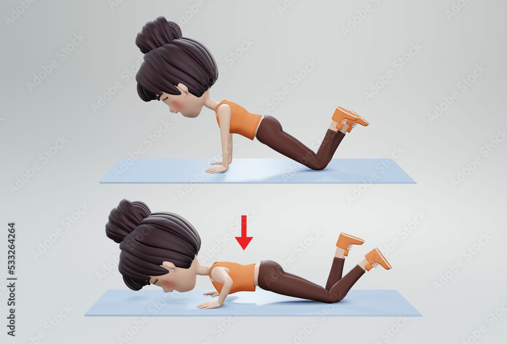 3d render. Women exercise with an Archer Push Ups pose. The workout ...