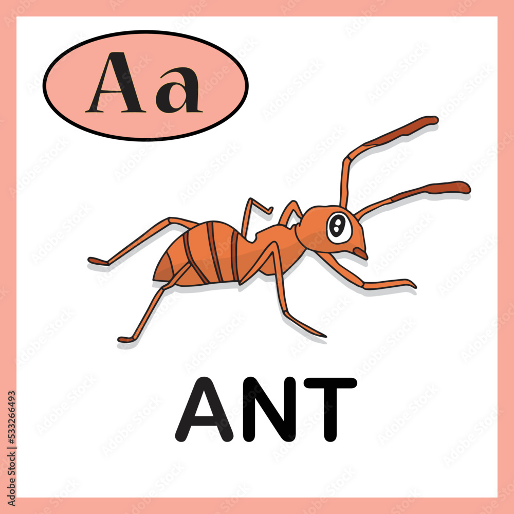 Ant Alphabet cute Flash card. Letter A. Practice learning for children ...
