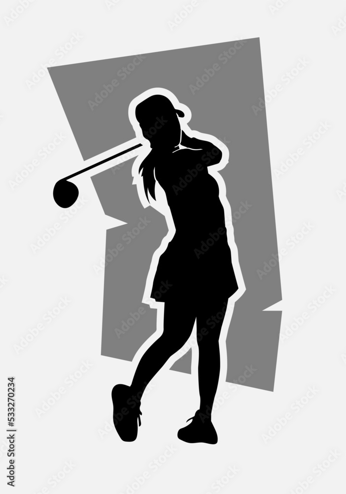 Female golf player silhouette icon, symbol sign vector illustration ...