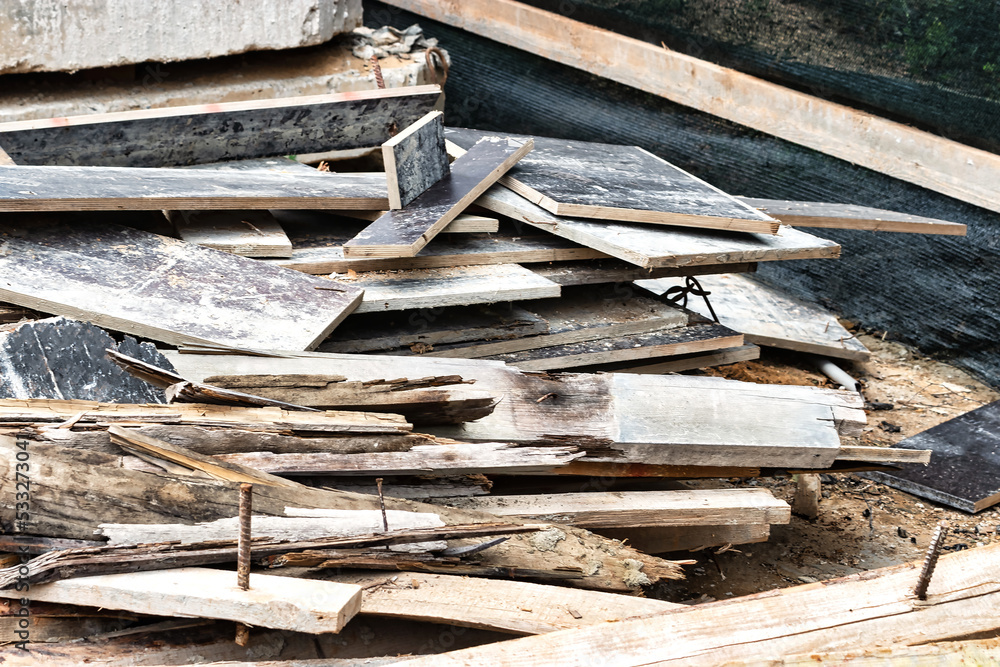 Construction waste after dismantling the formwork of a reinforced ...