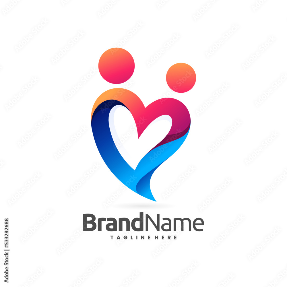 heart people icon logo design, charity logo, people care logo Stock ...