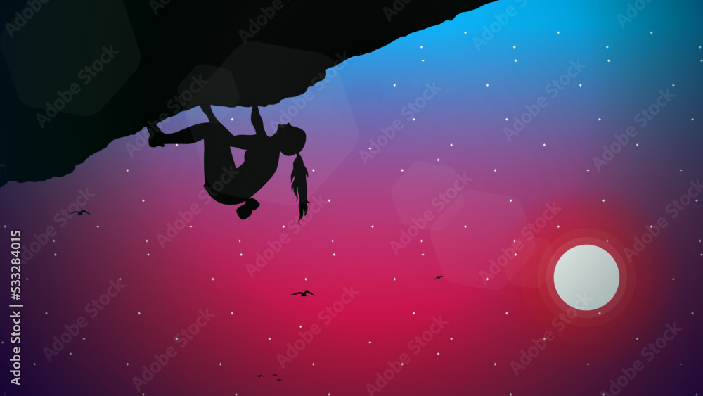 Extreme rock climber background. climber on a cliff with mountains as a ...