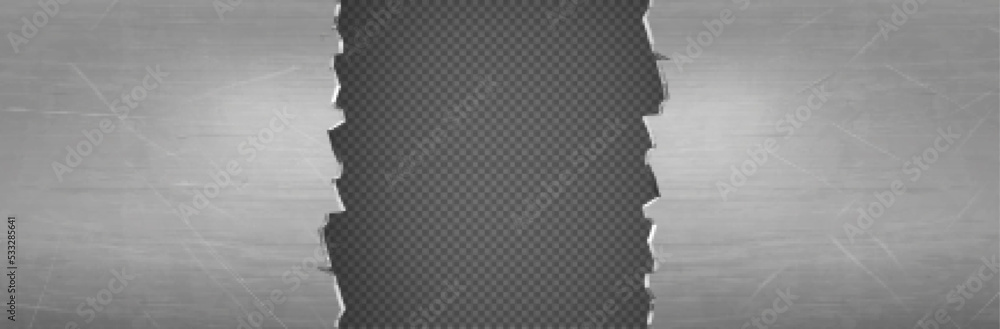 Metal rip hole, horizontal background, frame with ragged edges ...