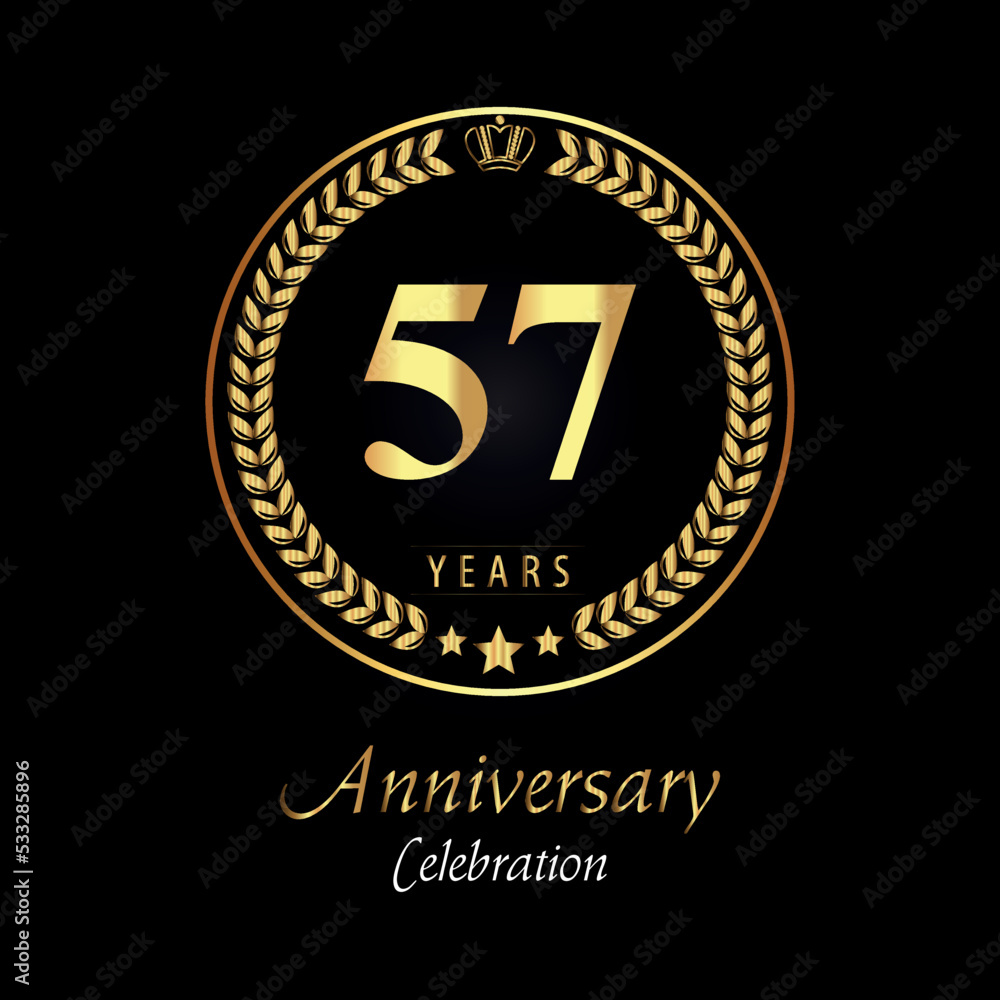57th anniversary logo with golden laurel wreaths, gold crown, and gold ...