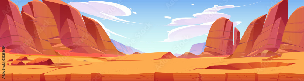 Desert landscape, Arizona or Africa nature with dry ground cross ...