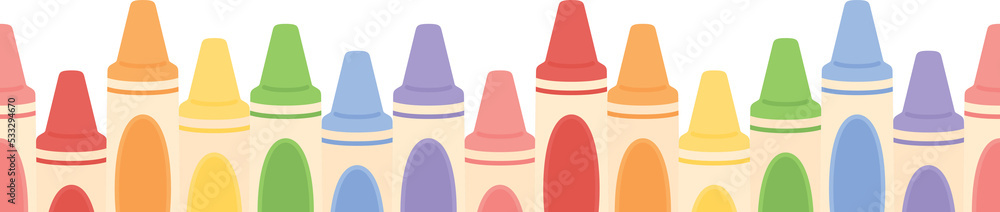 Cute pastel colored crayons border. Flat design illustration. Back to ...