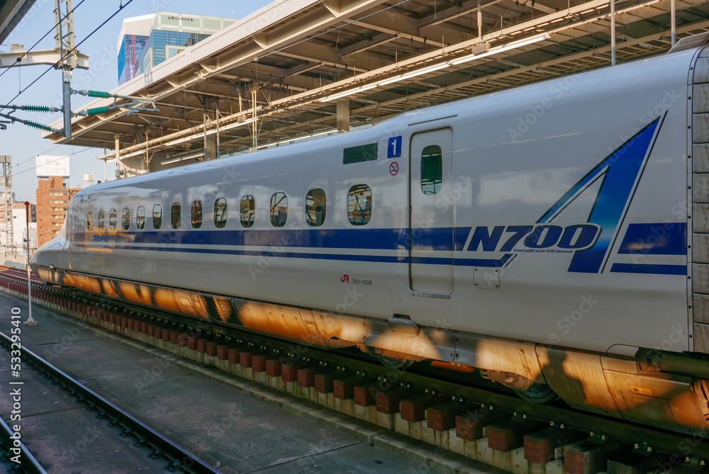 SHIN-OSAKA, JAPAN-CIRCA 2018: Shinkansen N700A series at Shin-Osaka ...