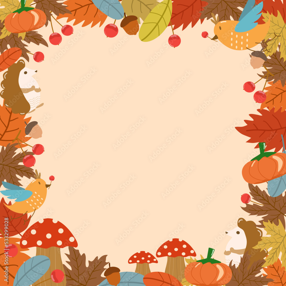 Vector - Cute border or fame. Many element of autumn(fall) season on ...