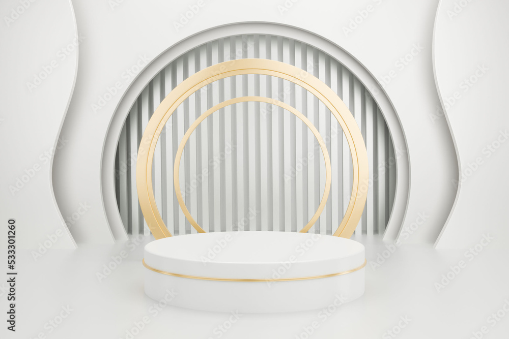 white and gold stage platform podium, advertising product display, 3d ...