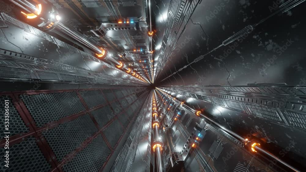 3D rendered spinning animated loop of a spaceship background in space ...