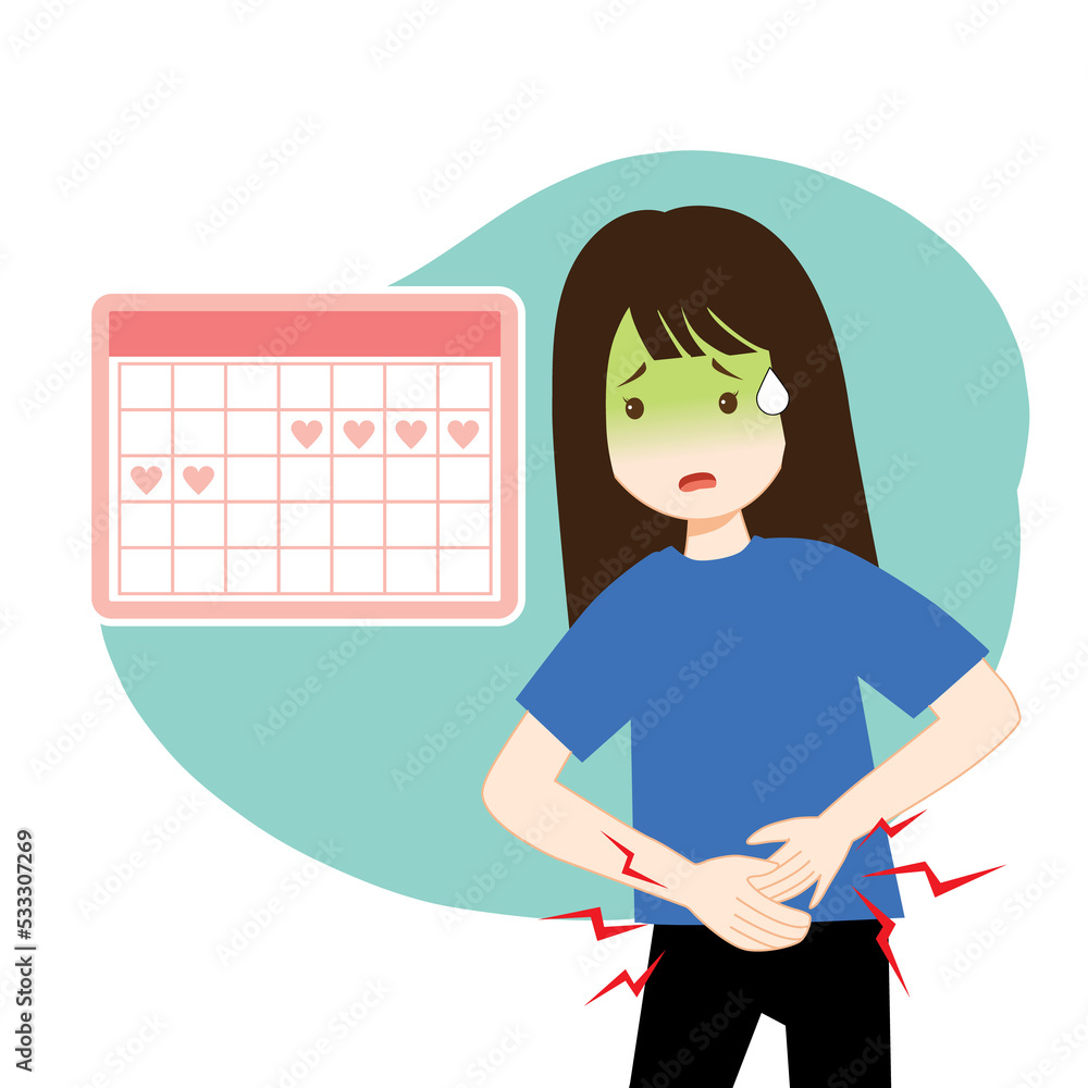 Women period cramps, period pain with menstrual calendar, Illustration ...