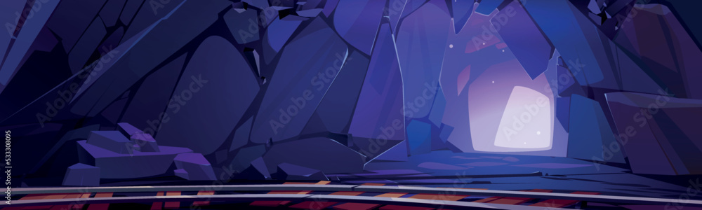 Mine tunnel with deposit of iron or coal inside. Mining cave in ...