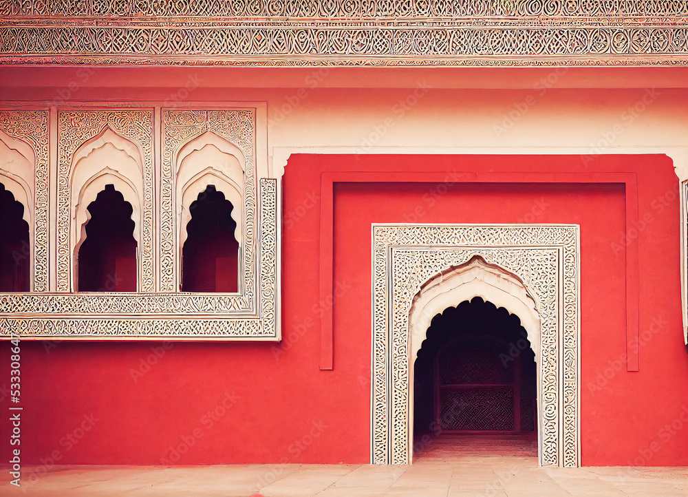Door and facade of an Indian building in Asia, Indian architecture, 3D ...