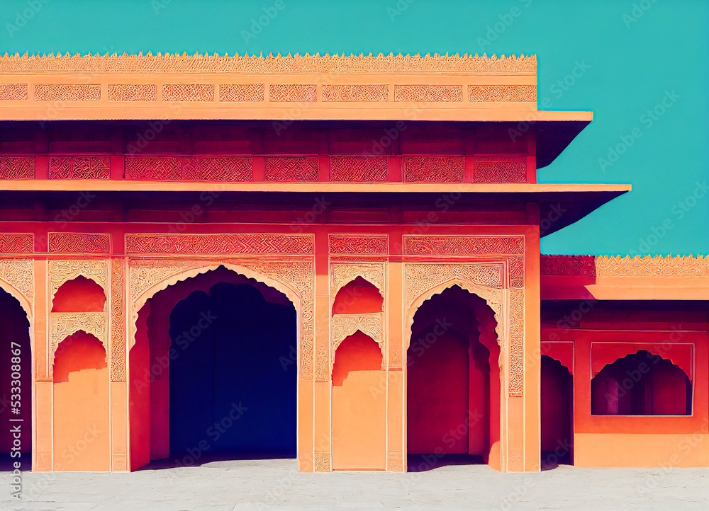 Door and facade of an Indian building in Asia, traditional Indian ...