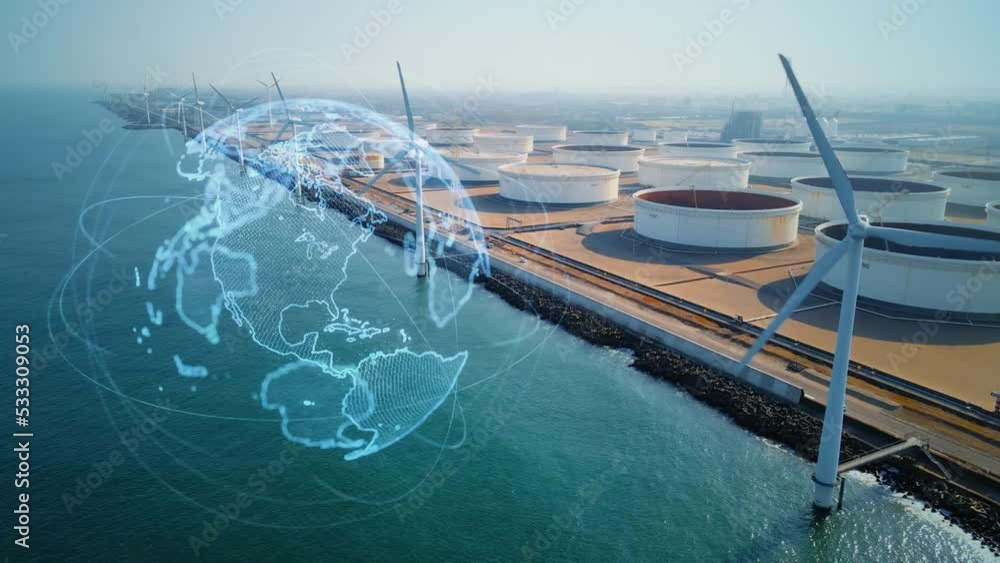 Renewable energy and environmental technology concept. Wind power plant ...