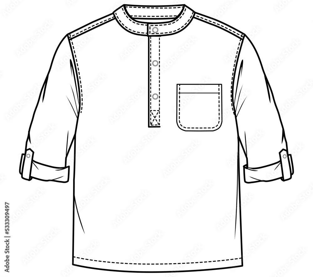boys collarless shirt technical drawing flat sketch vector illustration ...