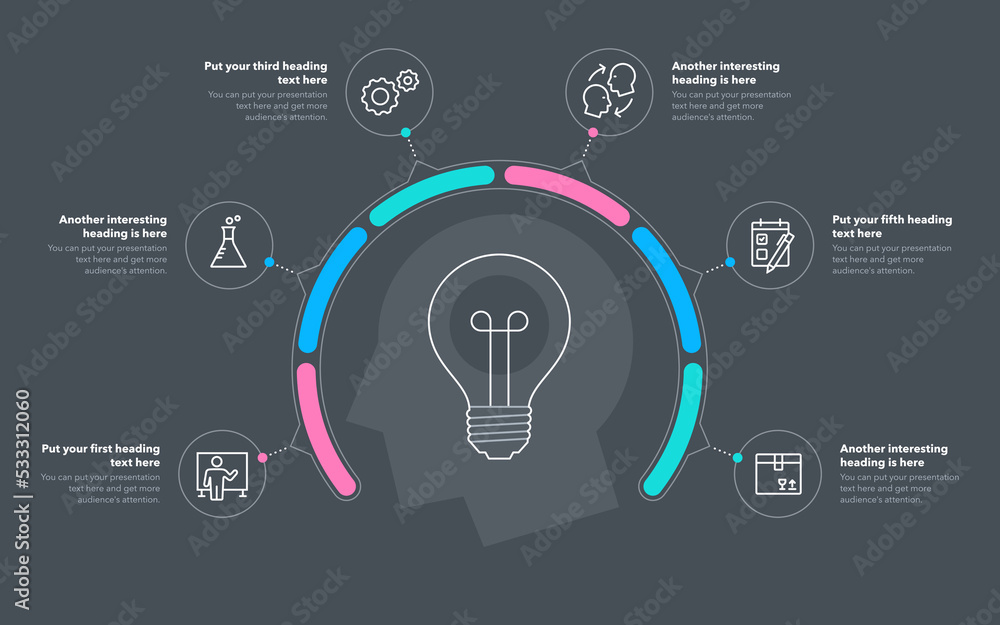 Innovation process template with six steps - dark version. Slide for ...