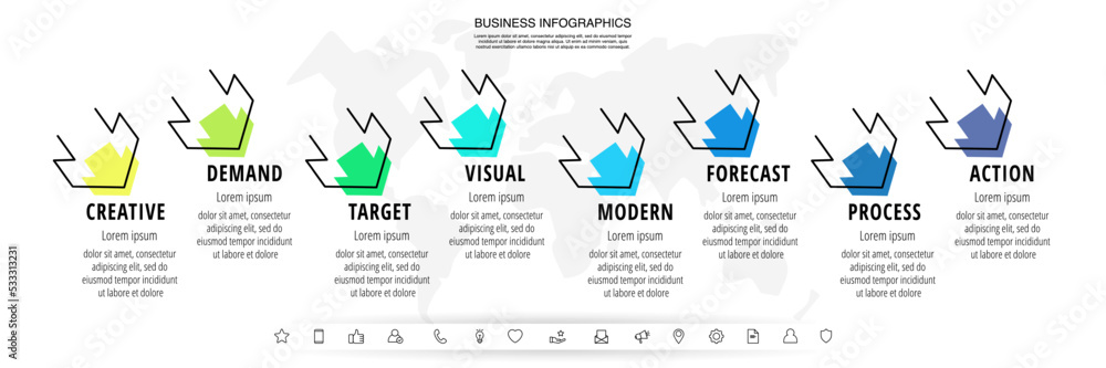 Vector modern infographic arrow design with 8 steps and arrows ...
