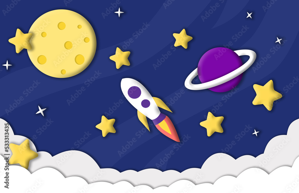 Cartoon space background with rocket illustration for children Stock ...