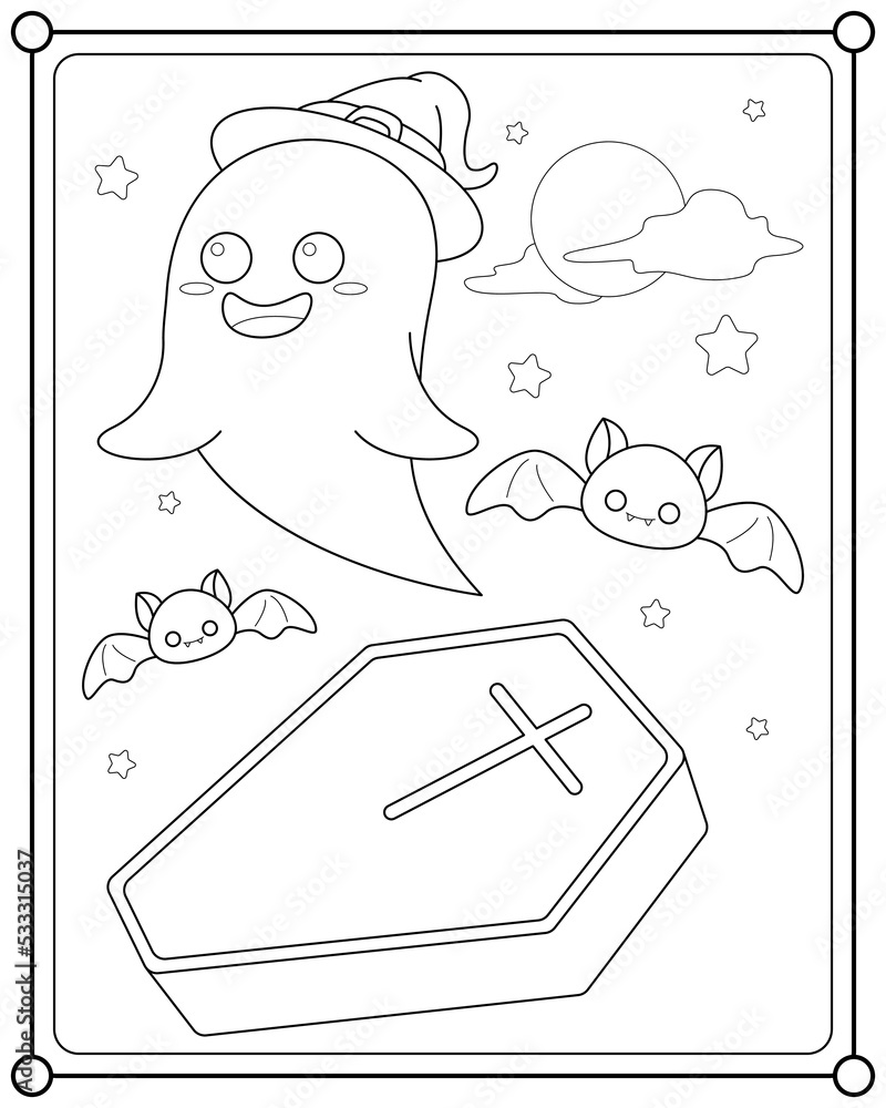 Cute ghosts suitable for children's coloring page vector illustration ...