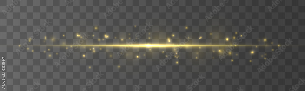 Yellow ray line with electric flash explosion. Gold neon lines speed ...