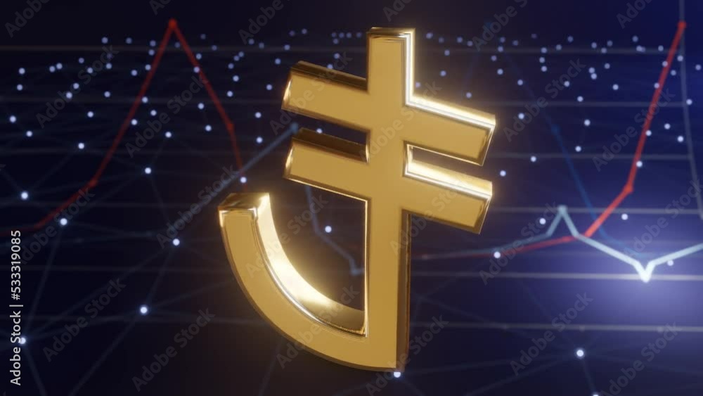 Turkish Lira TL Symbol in Gold color on Animated Dark Blue Background ...