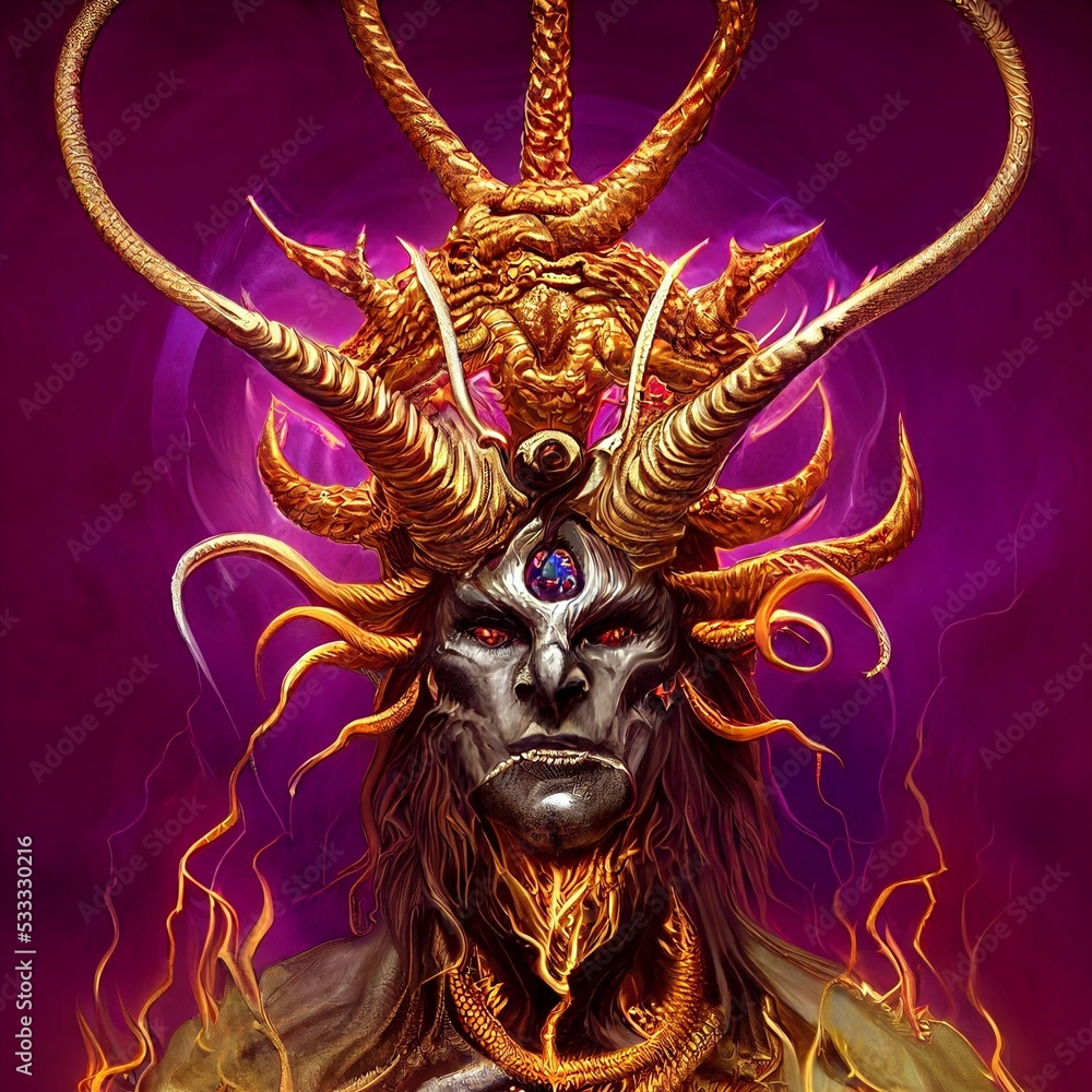 Scary demon with horns and evil look. Glowing eyes, devil inspiration ...