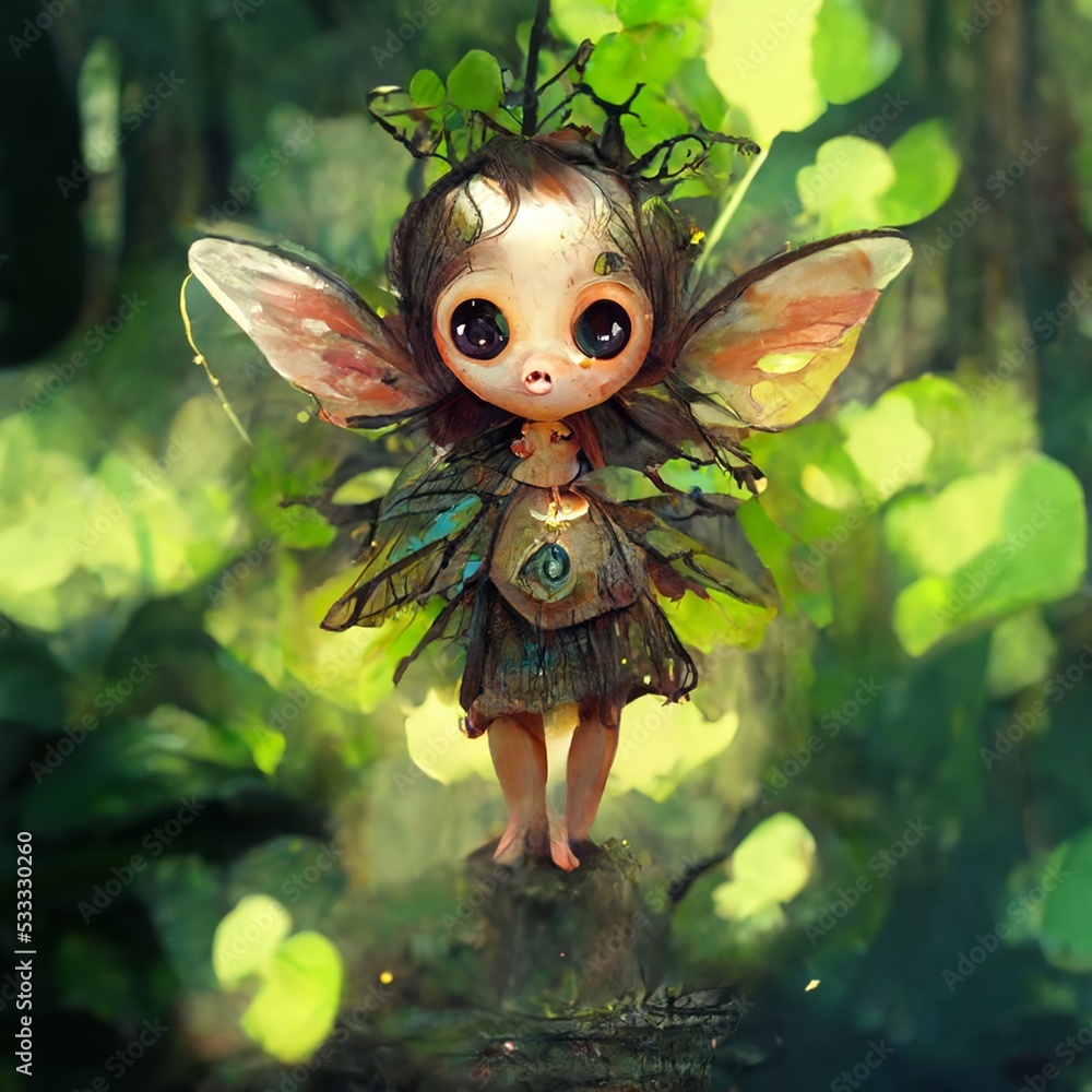 Fairy cartoon drawing, nice little fairy with big eyes, big head and ...