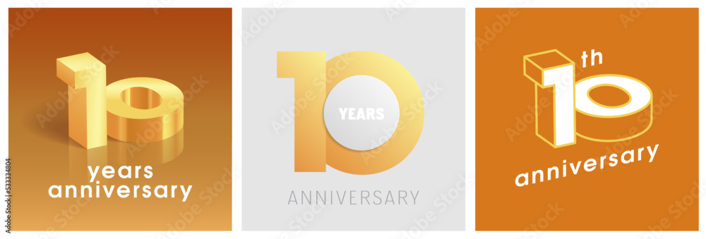10 years anniversary set of vector graphic icons, logos. Design ...