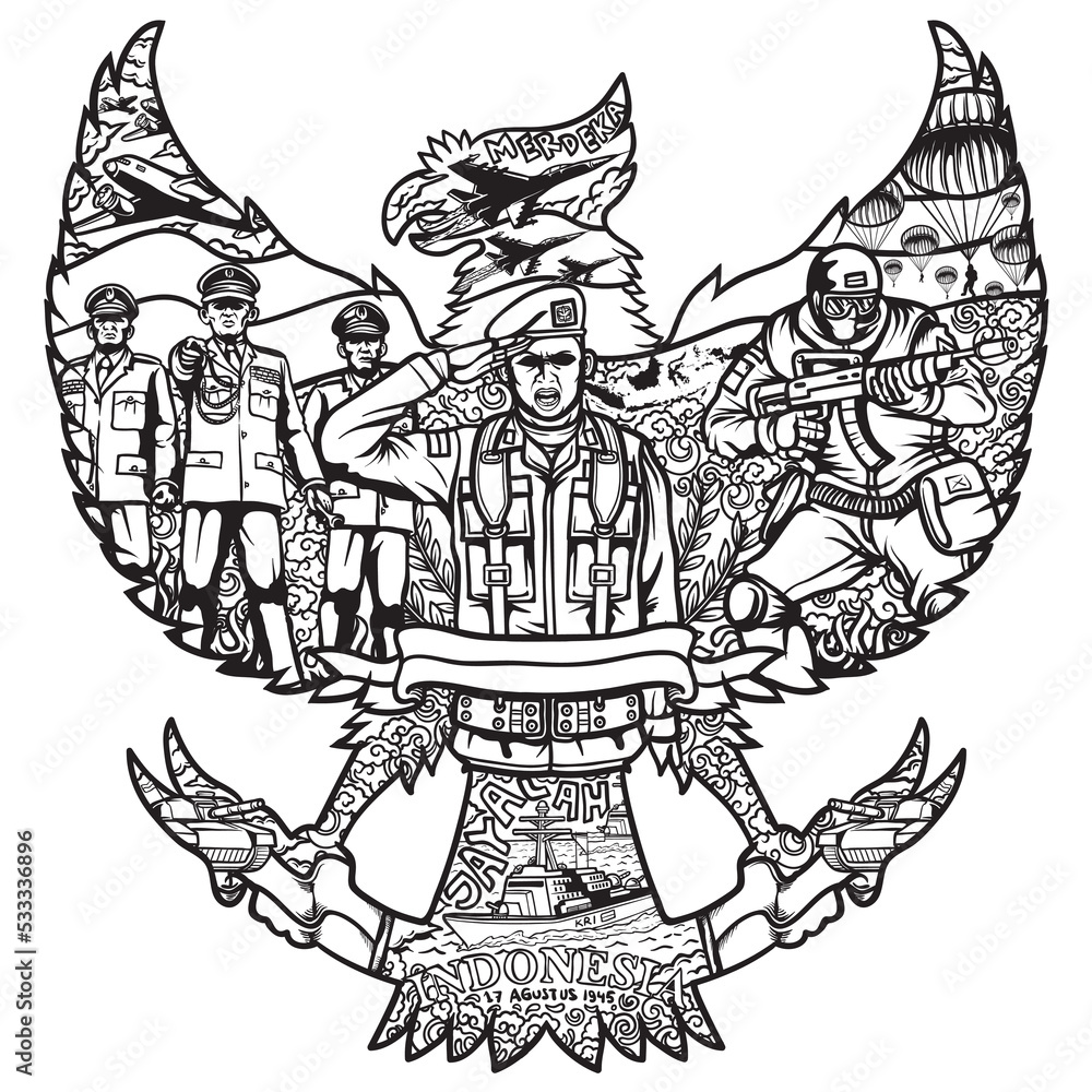 Indonesia independence day in garuda pancasila outline vector image ...