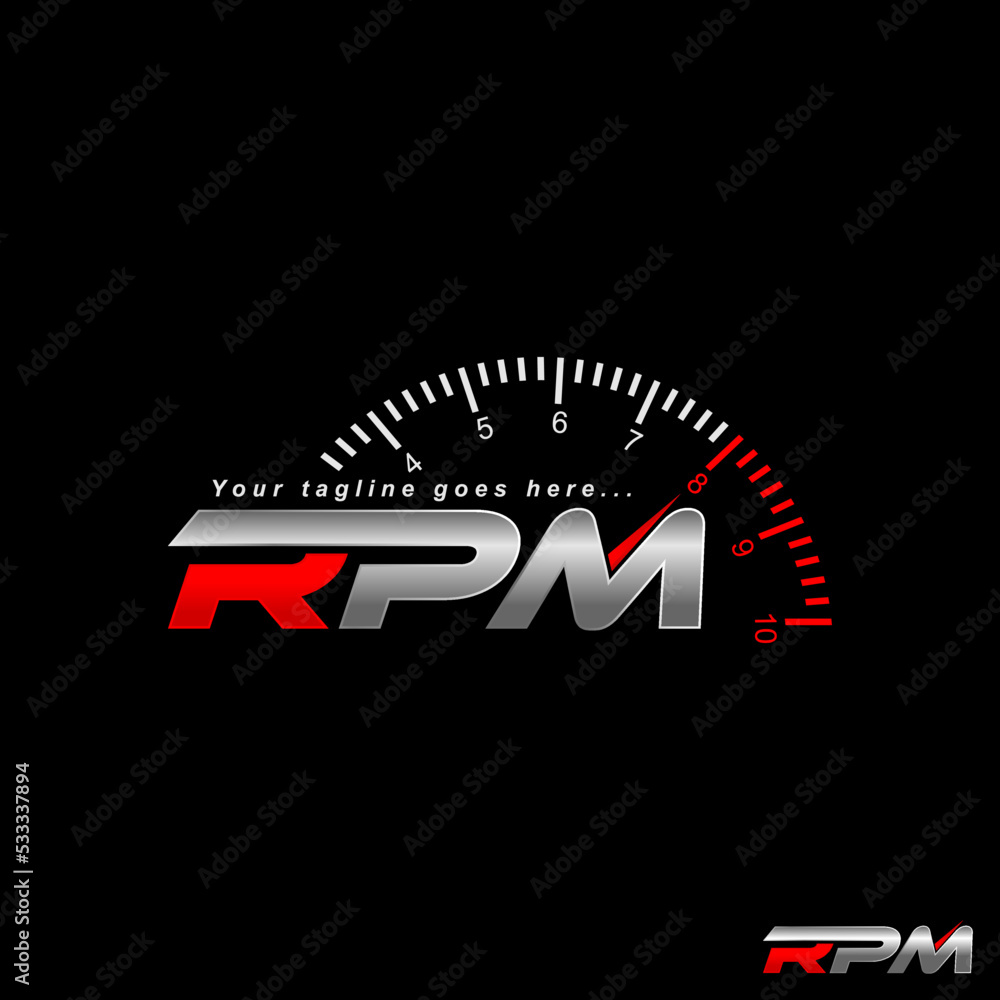 Vetor de Unique letter or word RPM italic font with speedometer image ...