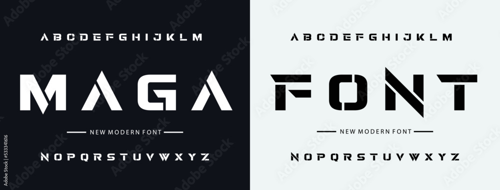 MAGA, Sports minimal tech font letter set. Luxury vector typeface for ...