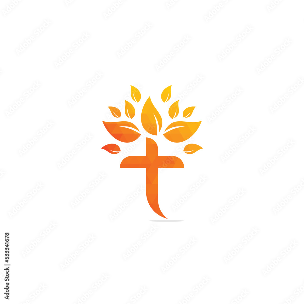 Tree religious cross symbol icon vector design. Cross tree logo design ...