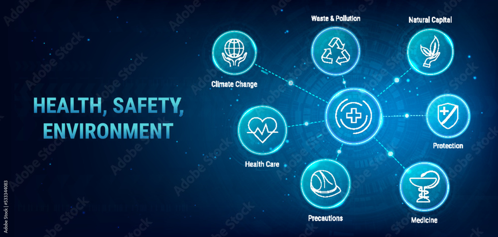 Health Safety Environment Icon Set and Web Header Banner. Abbreviation ...