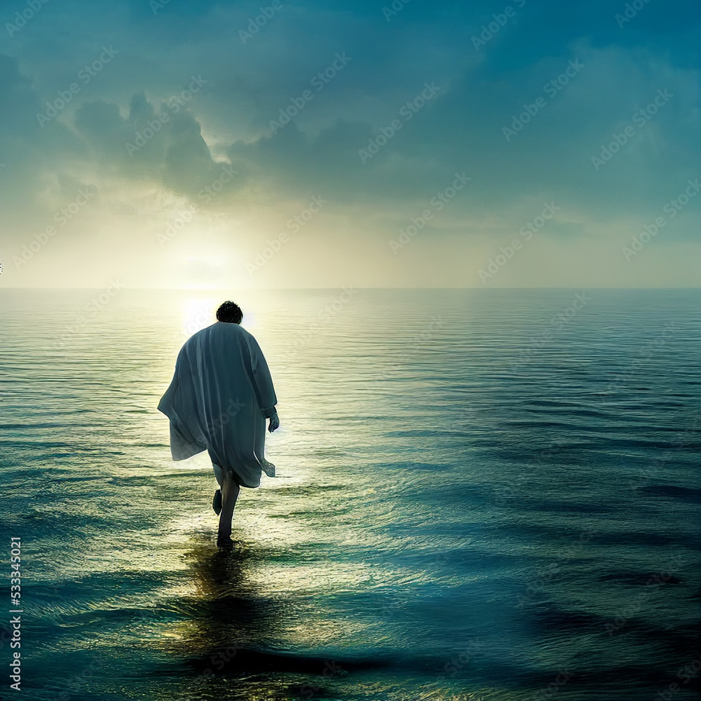 man walking on water Stock Illustration | Adobe Stock