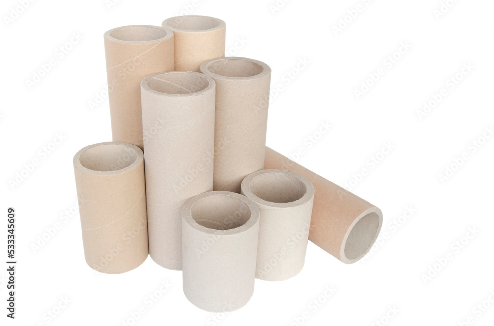 Pressed paper cylindrical tubes, on an isolated white background Stock ...