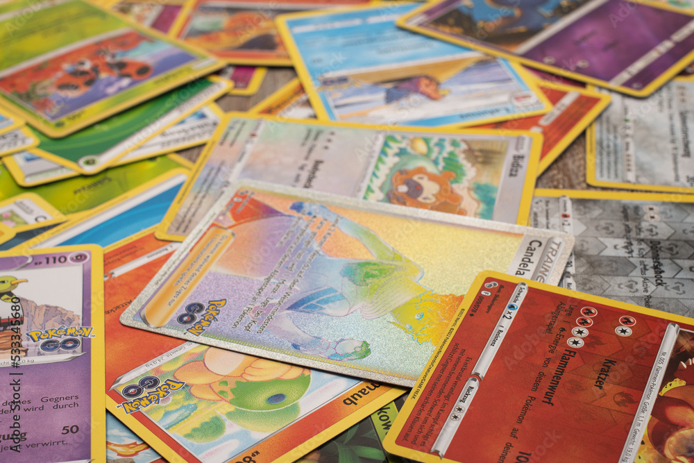 Pokemon trading cards, group of cards as background Stock Photo | Adobe ...