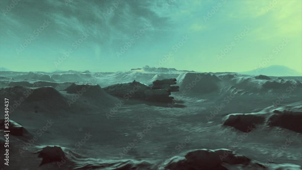 High quality cinematic 3D CGI render of alien landscape scene flyover ...