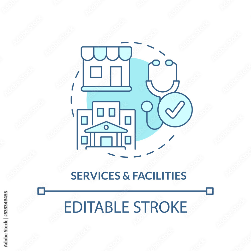 Services and facilities turquoise concept icon. Providing basic needs ...
